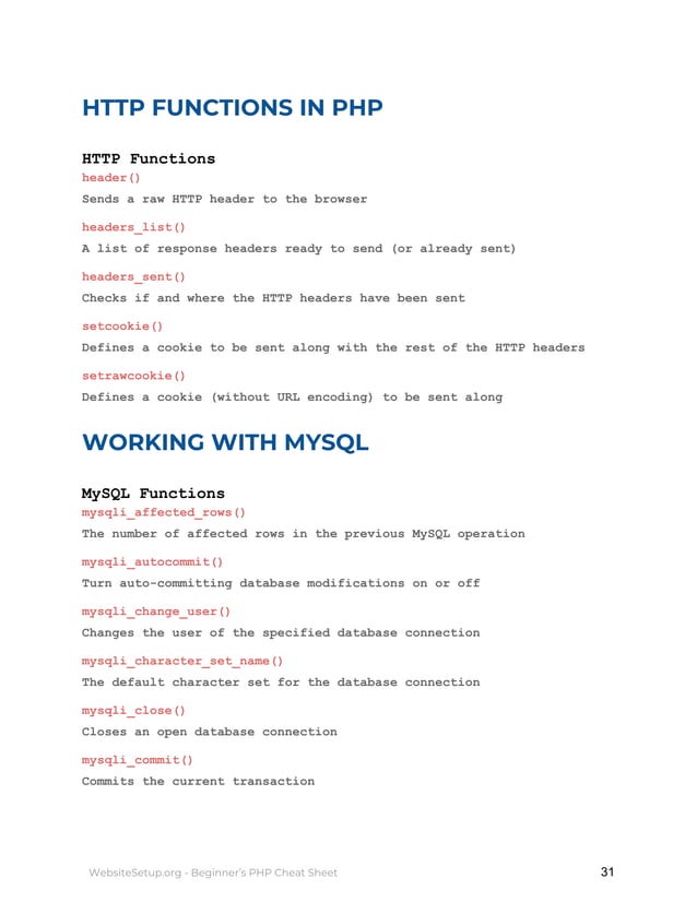 PHP Cheat Sheet | PDF