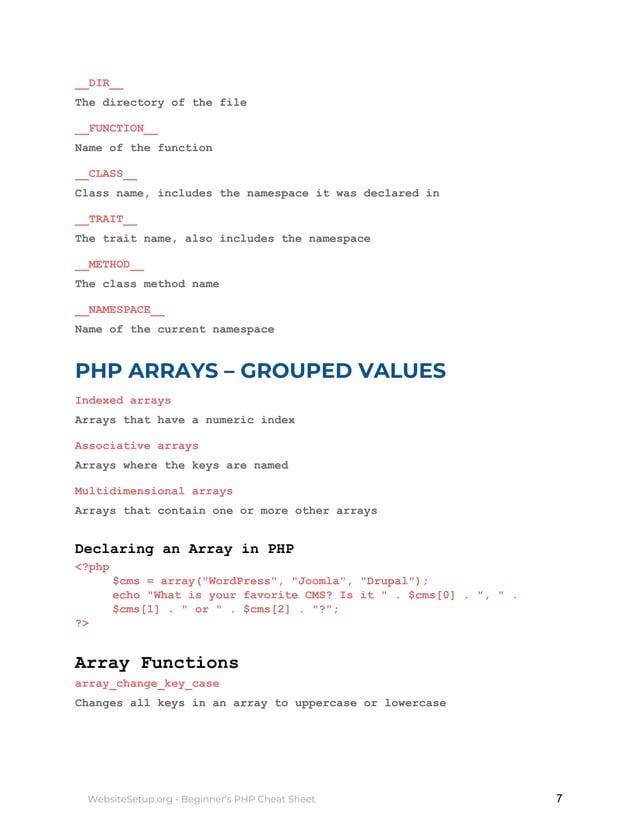 PHP Cheat Sheet | PDF