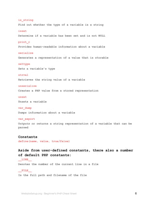 PHP Cheat Sheet | PDF