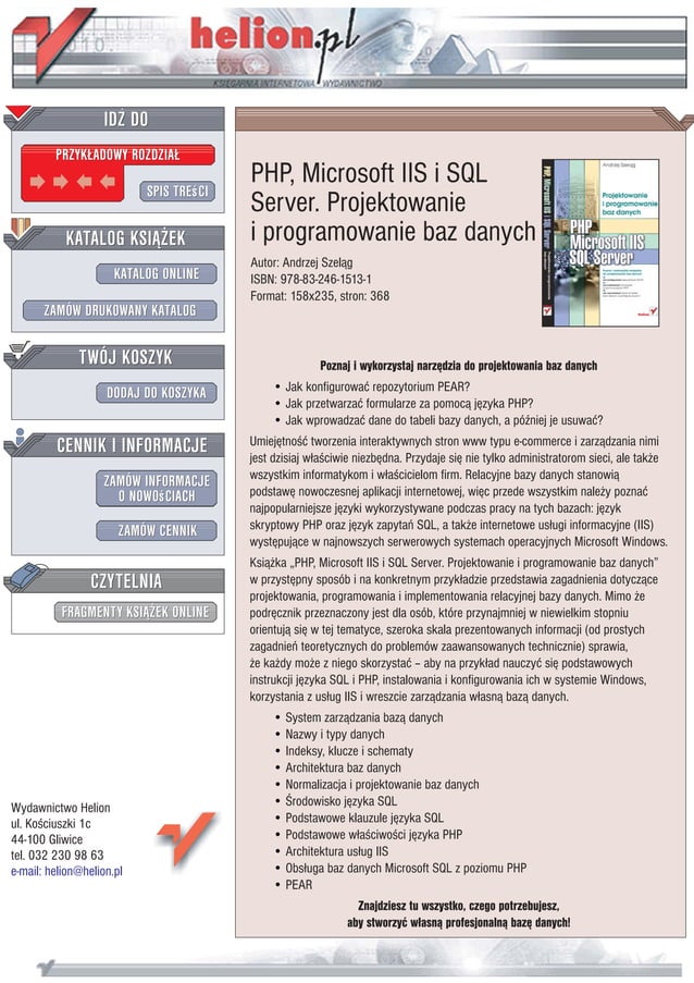 PHP, Microsoft IIS i SQL Server. Projektowanie i programowanie baz ...