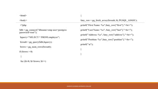 PHP POSTGRESQL integration | PPT