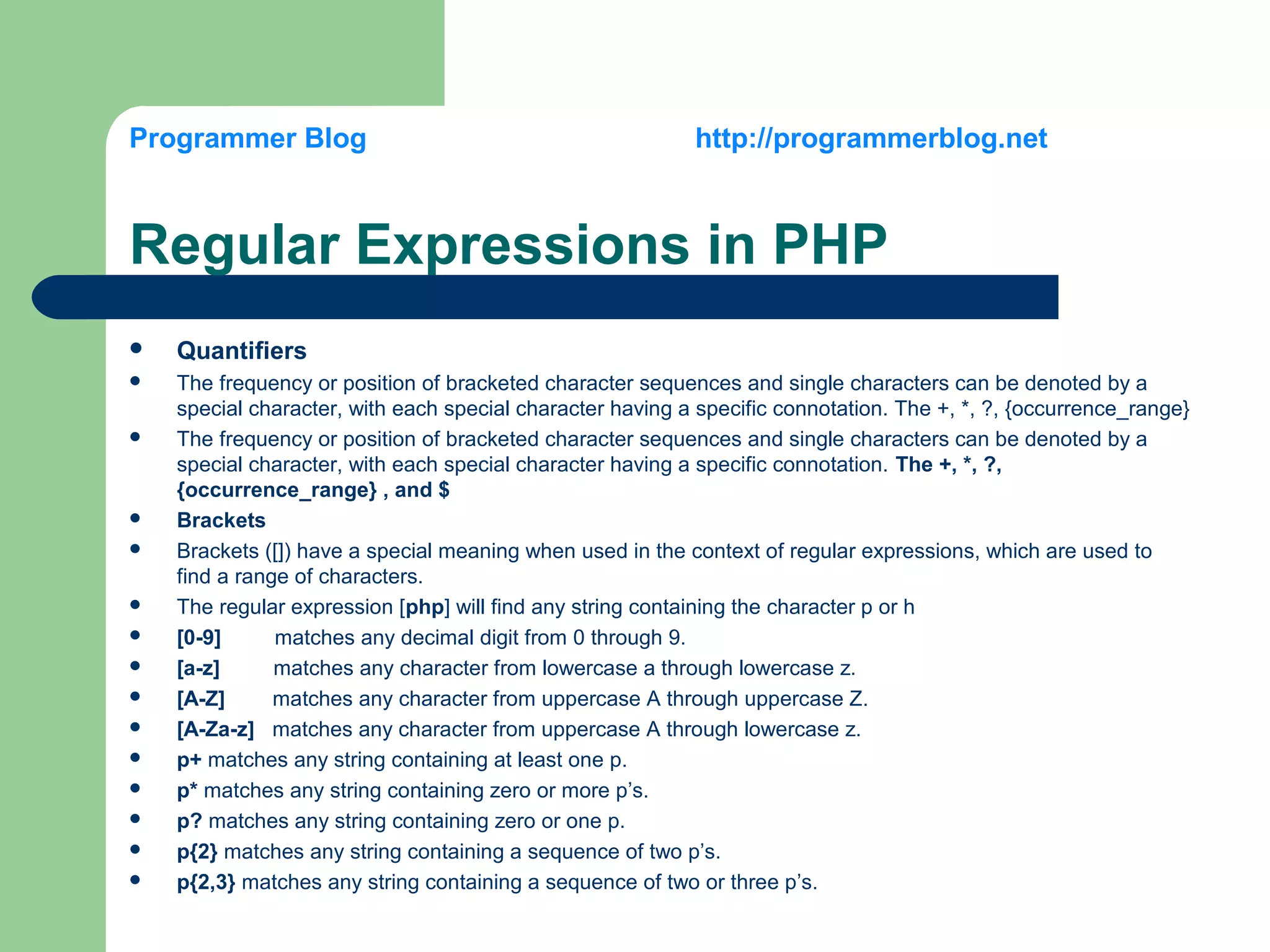 Regular Expressions in PHP, MySQL by programmerblog.net Regular Expressions in PHP, MySQL by programmerblog.net