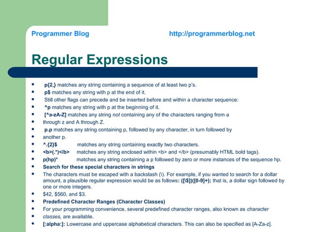 Regular Expressions in PHP, MySQL by programmerblog.net | Programming Languages | Computing