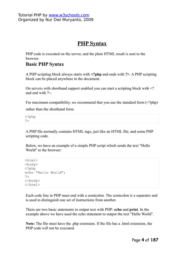 Php tutorial(w3schools) | PDF