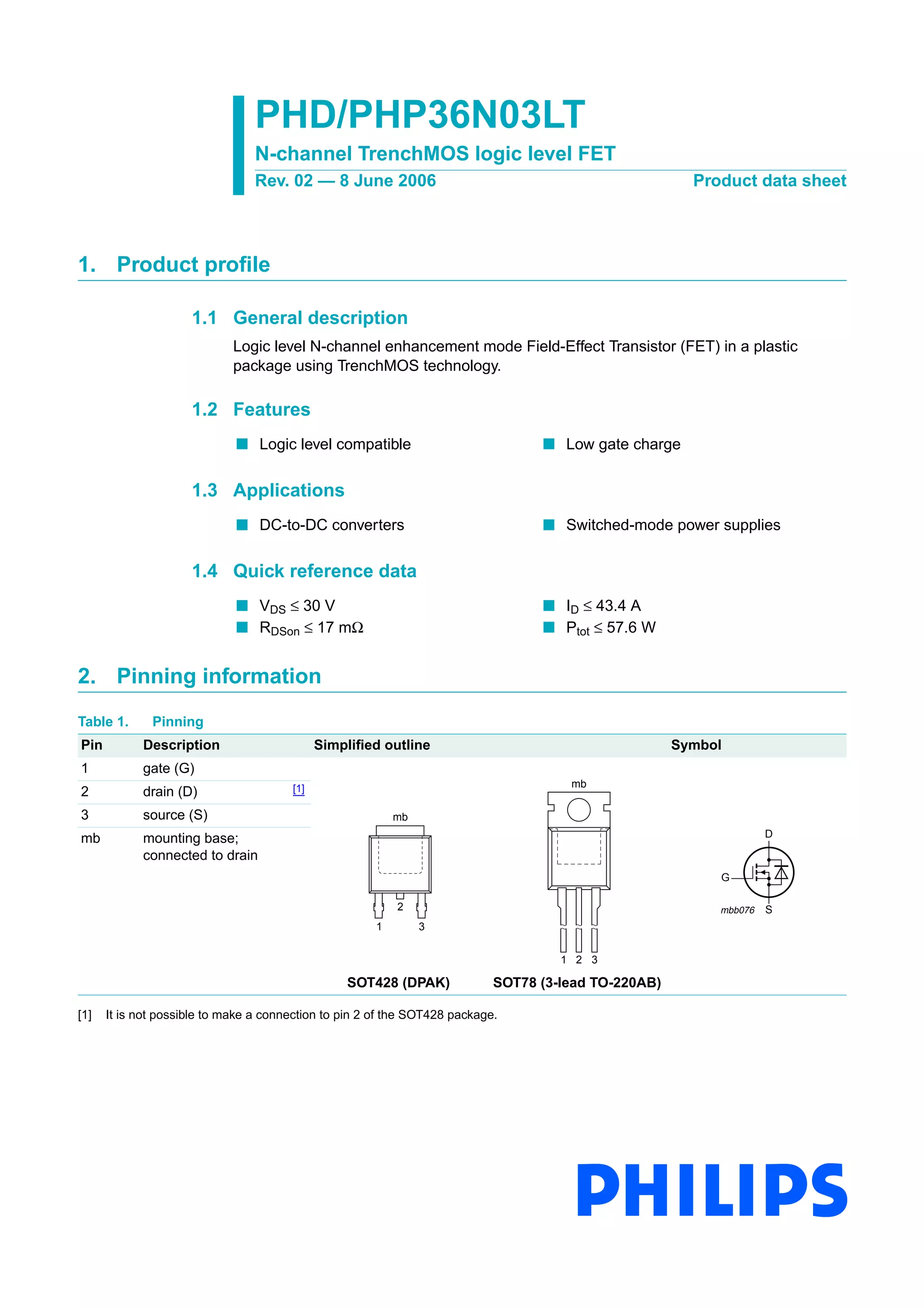 Original N Channel Mosfet PHP36N03LT 36N03LT 36N03 TO-220 New | PDF