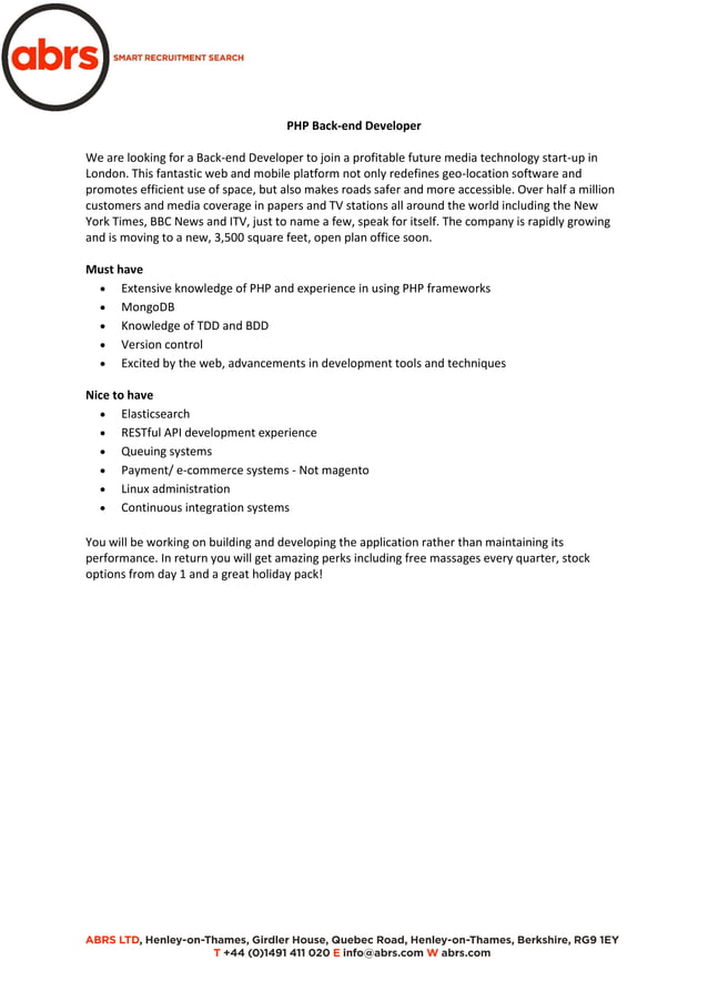 PHP Back-end Developer | PDF
