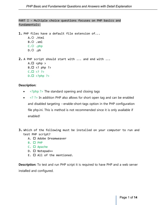PHP Basic and Fundamental Questions and Answers with Detail Explanation | PDF | Web Development ...