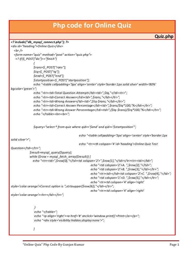 Php Code For Online Quiz 6328
