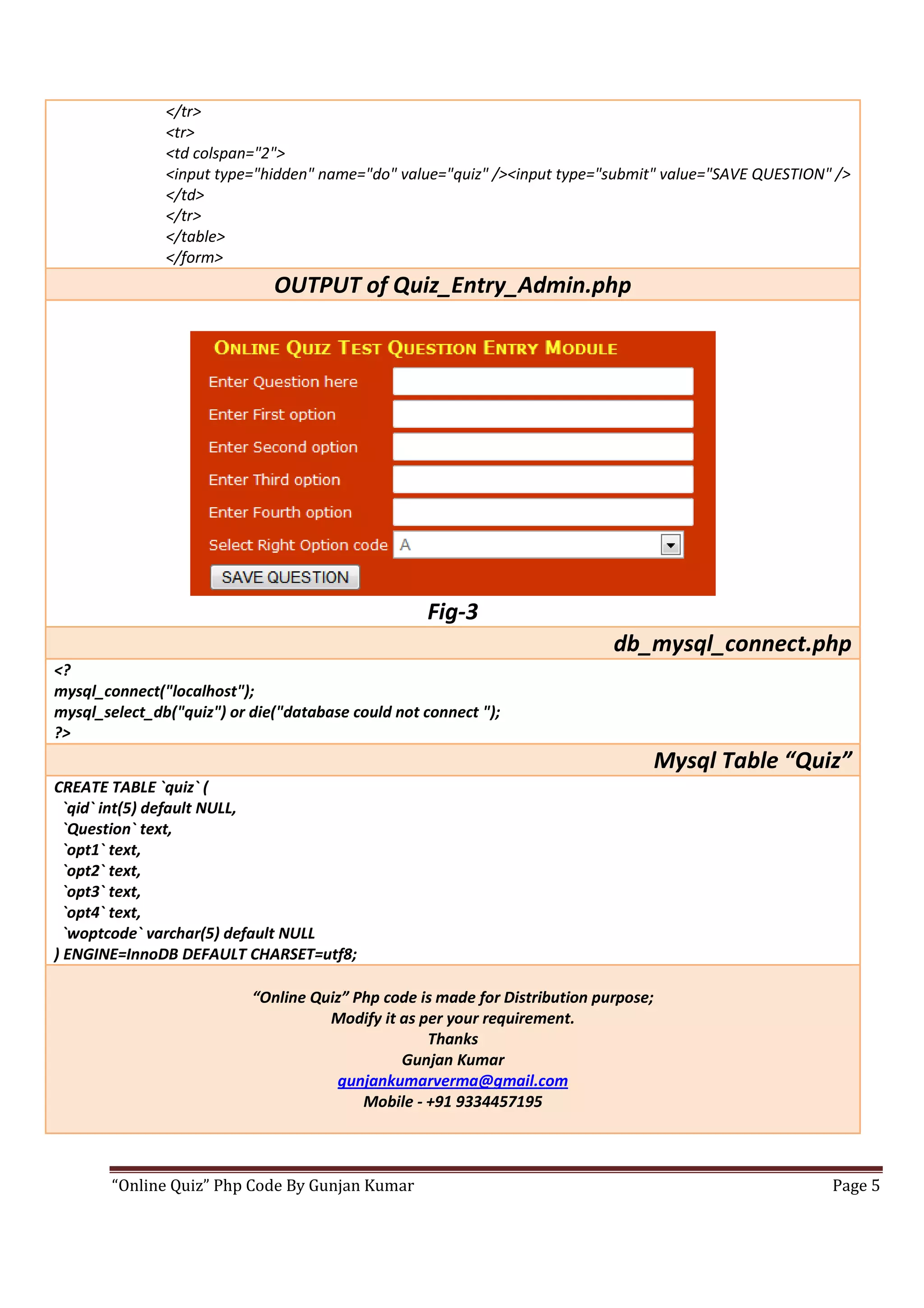 Php code for online quiz | PDF