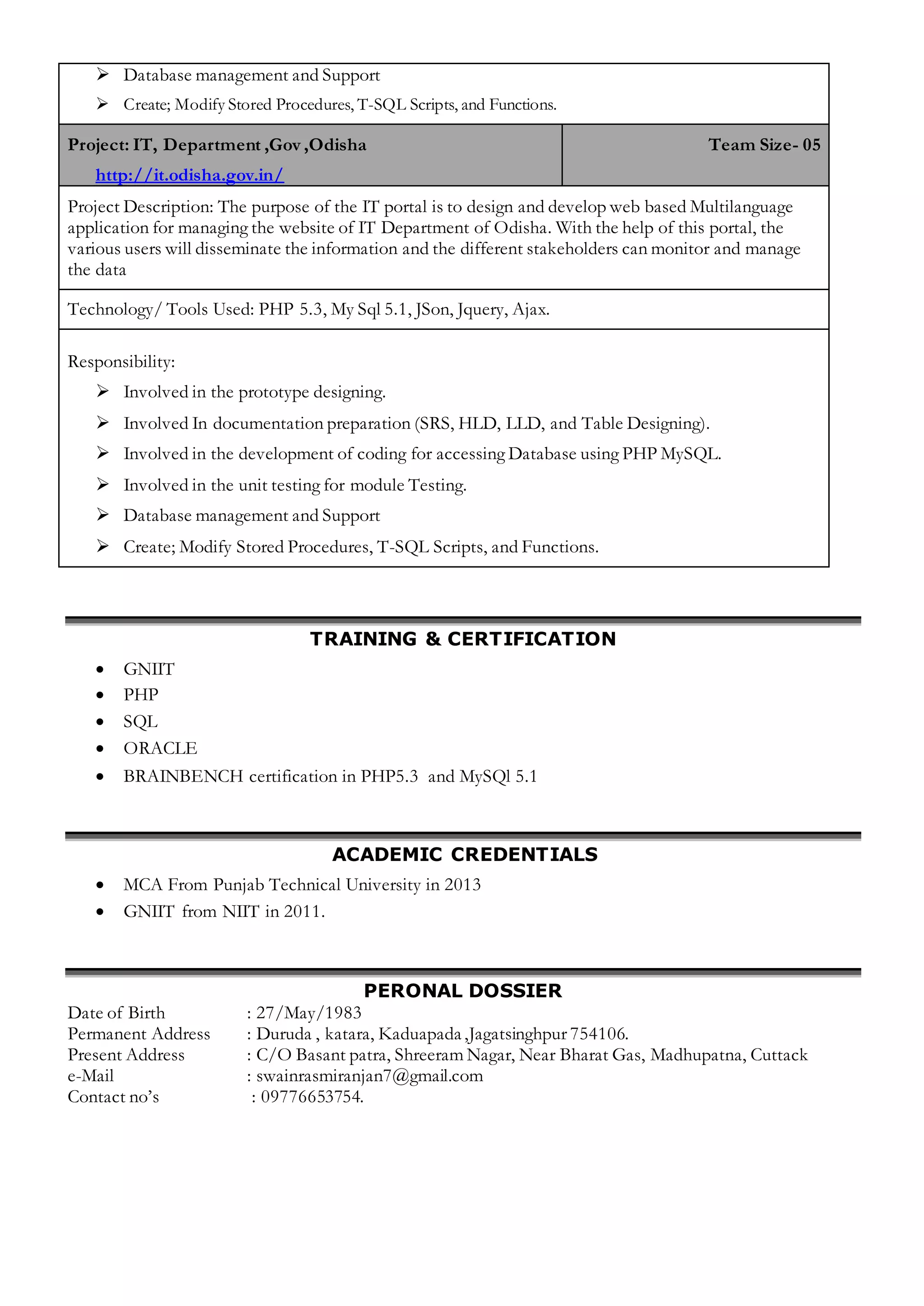 Php Developer 03exprasmiranjan Pdf