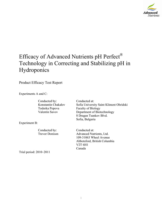 Efficacy of Advanced Nutrients pH Perfect® Technology in Correcting and ...