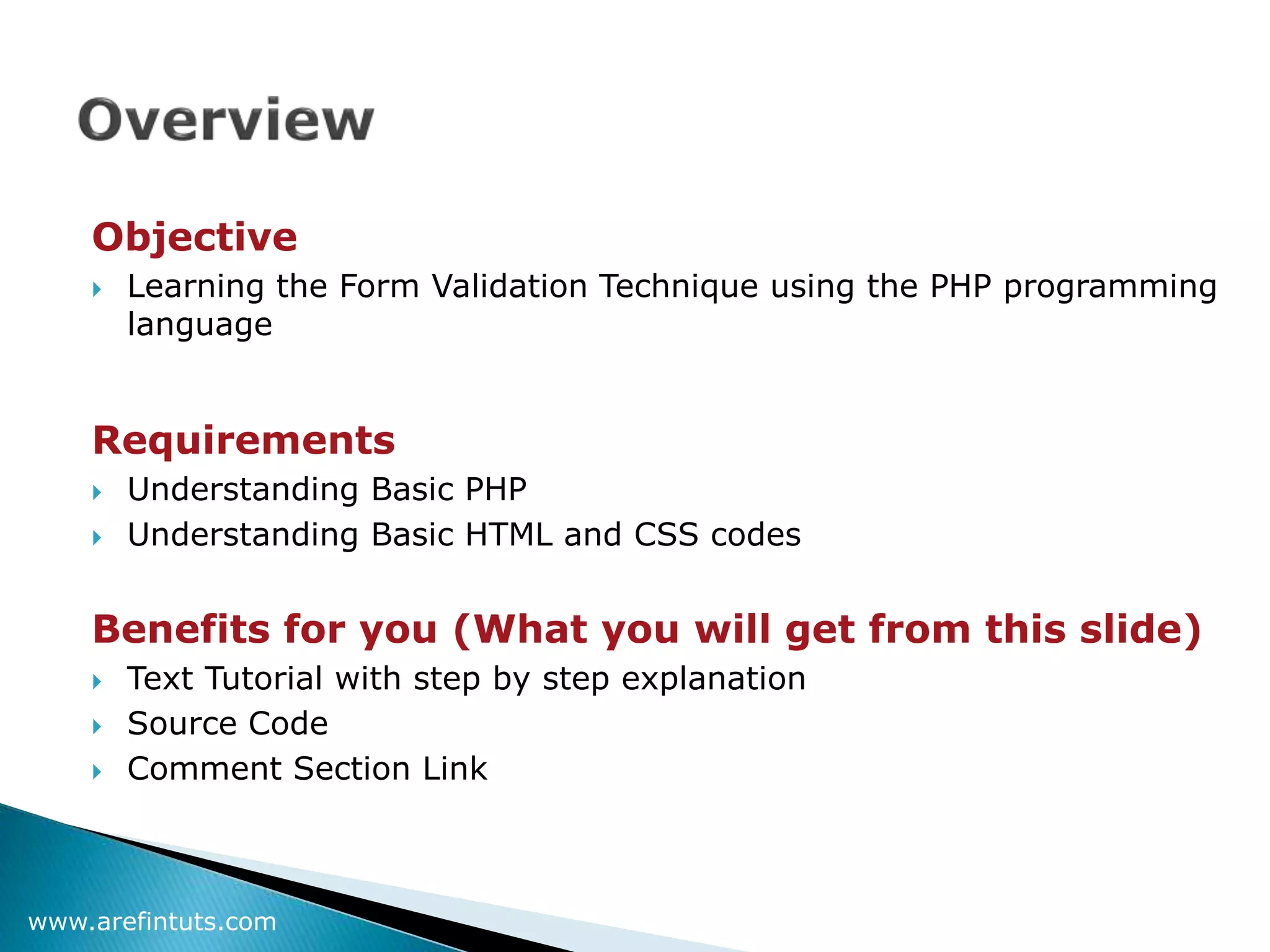 Php Form Validation Technique Pptx Internet For Beginners Internet