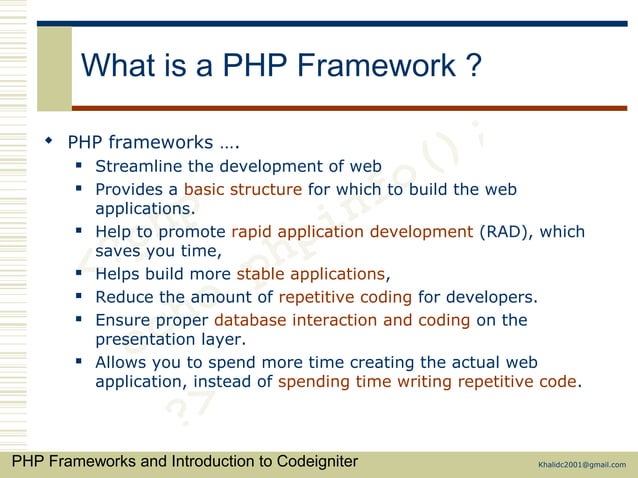 PHP Frameworks and CodeIgniter | PPT