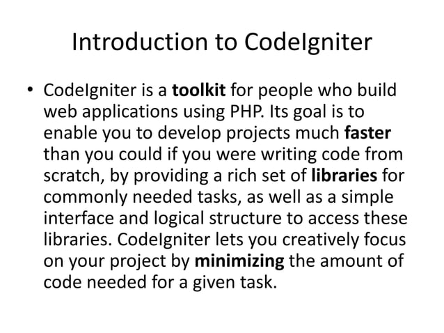 PHP Frameworks & Introduction to CodeIgniter | PPTX | Programming Languages | Computing
