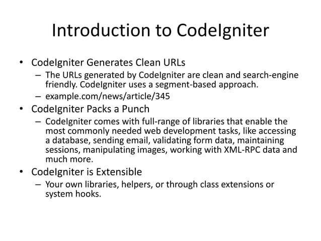 PHP Frameworks & Introduction to CodeIgniter | PPTX | Programming Languages | Computing