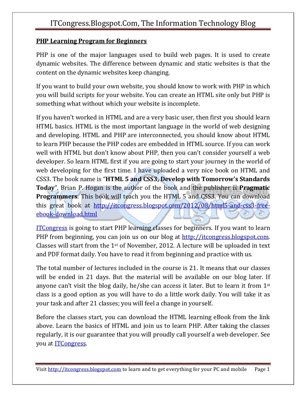 Php learning program for beginners