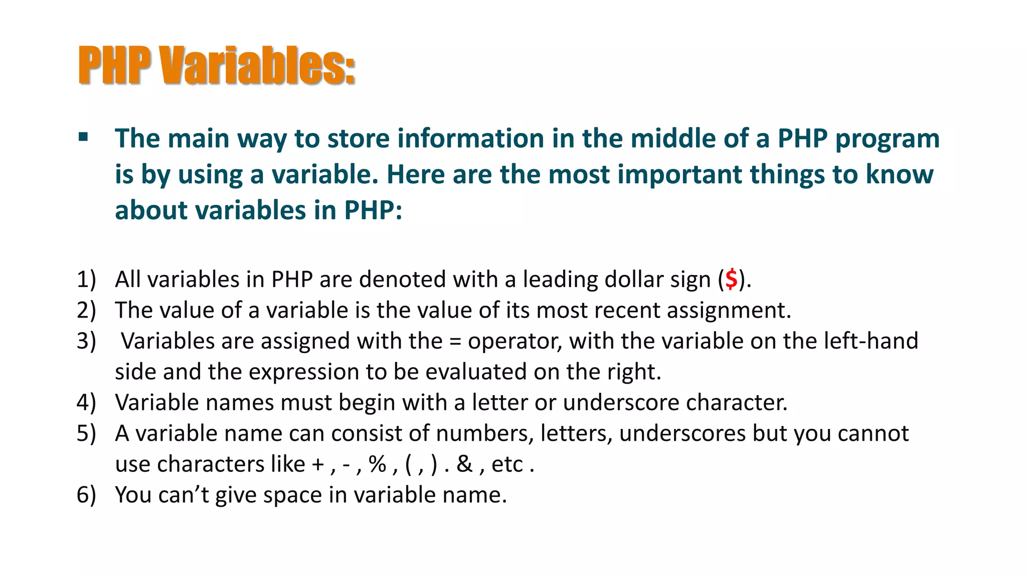 Introduction To PHP (Variables & Data types) | PPT Introduction To PHP (Variables & Data types) | PPT