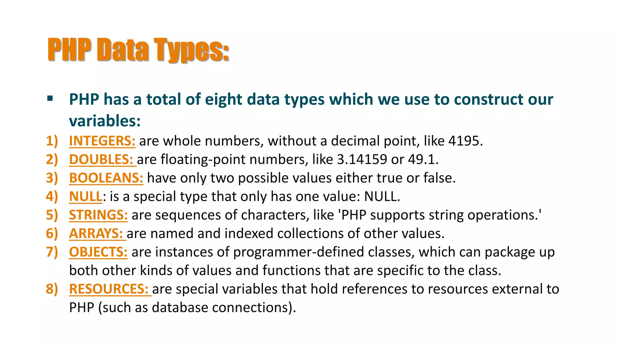 Introduction To PHP (Variables & Data types) | PPT Introduction To PHP (Variables & Data types) | PPT