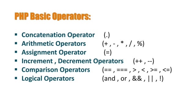 Introduction To PHP (Operators) | PPTX | Web Development | Internet