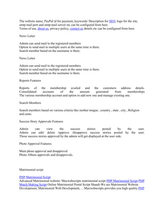 Php matrimonial script matrimonial script | DOCX | Email | Internet