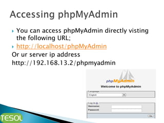 Phpmyadmin administer mysql | PPTX | Databases | Computer Software and Applications