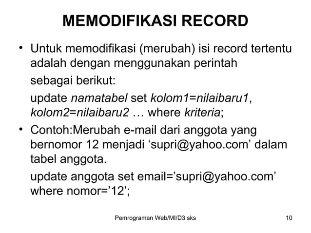 Materi pemrogwaman web tentang PHP MySQL.ppt