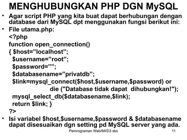 Materi pemrogwaman web tentang PHP MySQL.ppt