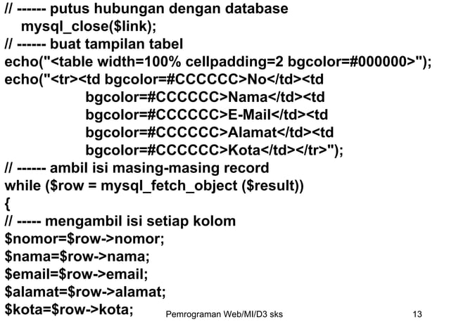 Materi pemrogwaman web tentang PHP MySQL.ppt