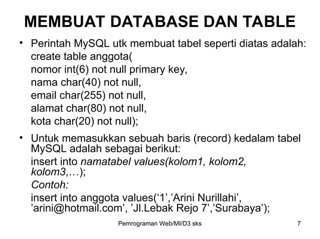 Materi pemrogwaman web tentang PHP MySQL.ppt