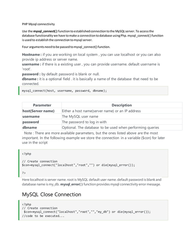 Php mysql connectivity | PDF