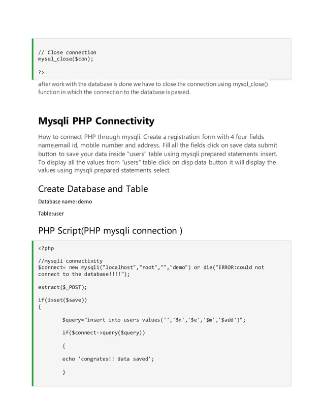 Php mysql connectivity | PDF