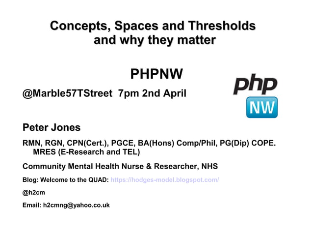PHPnw (England) User Group - Concepts, Spaces and Thresholds and why they matter | PPT