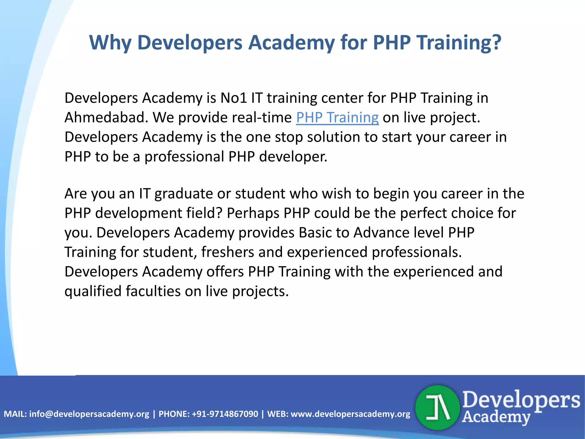 Php project training in ahmedabad | PPT
