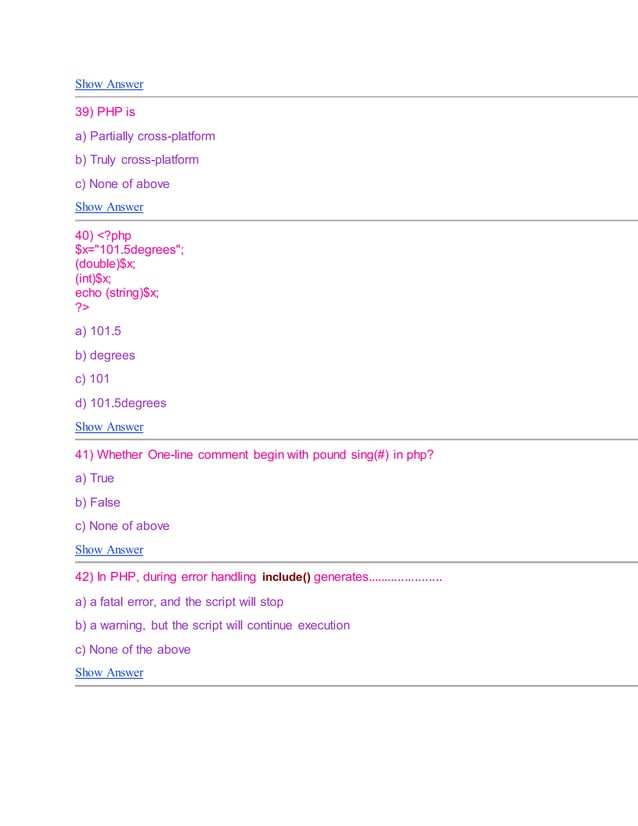 Php questions and answers | DOCX