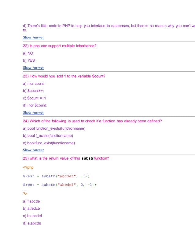 Php questions and answers | DOCX