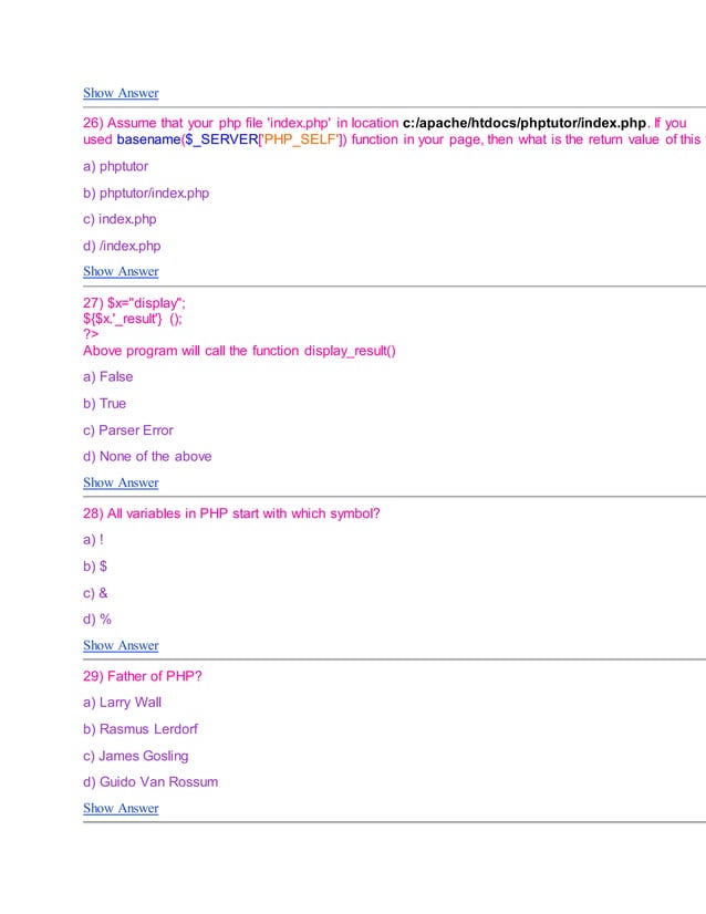 Php questions and answers | DOCX