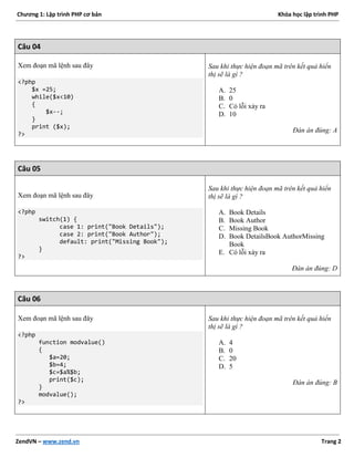 Câu hỏi trắc nghiệm PHP | PDF