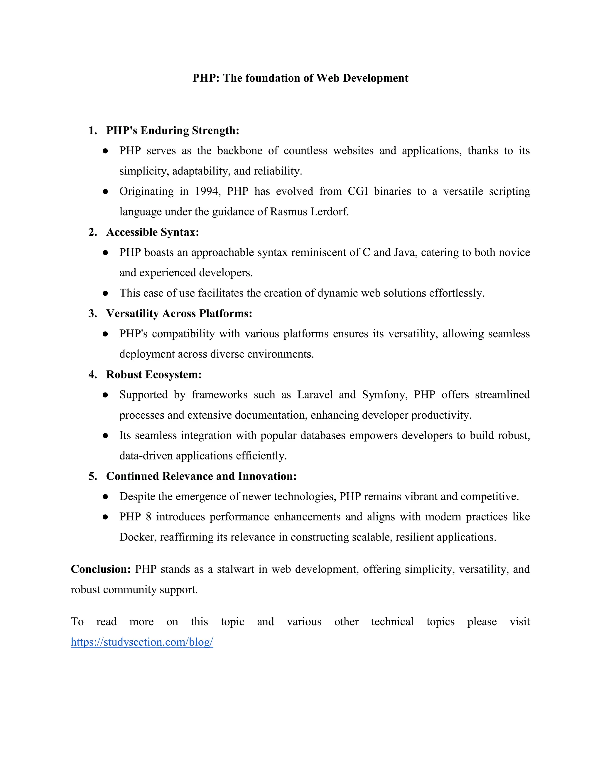 Php The Foundation Of Web Developmentdocx