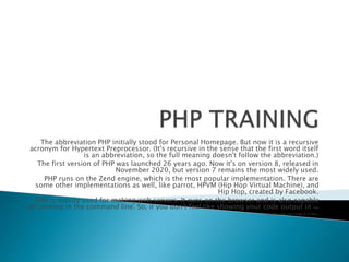 PHP TRAINING | PPT