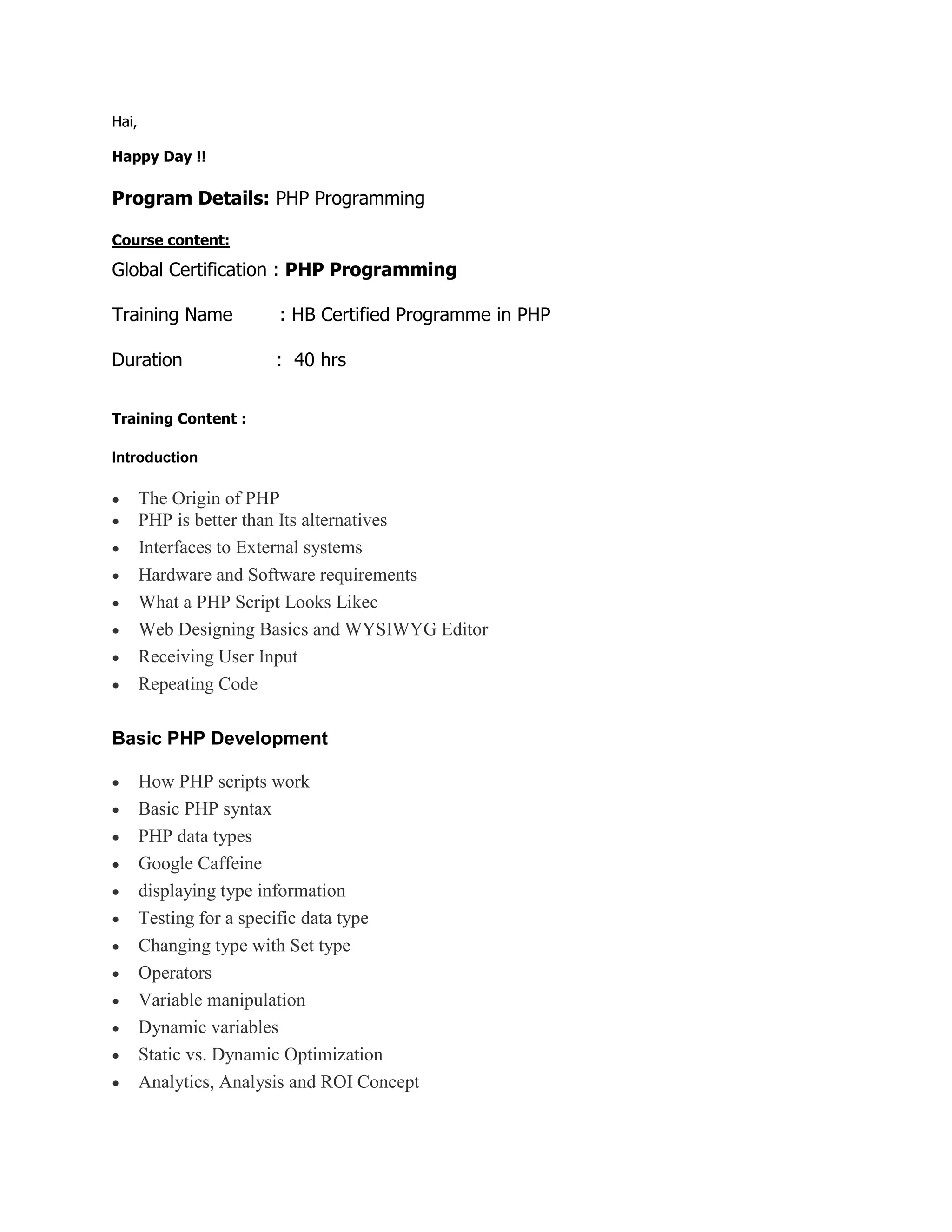 Php training centre in adyar | PDF