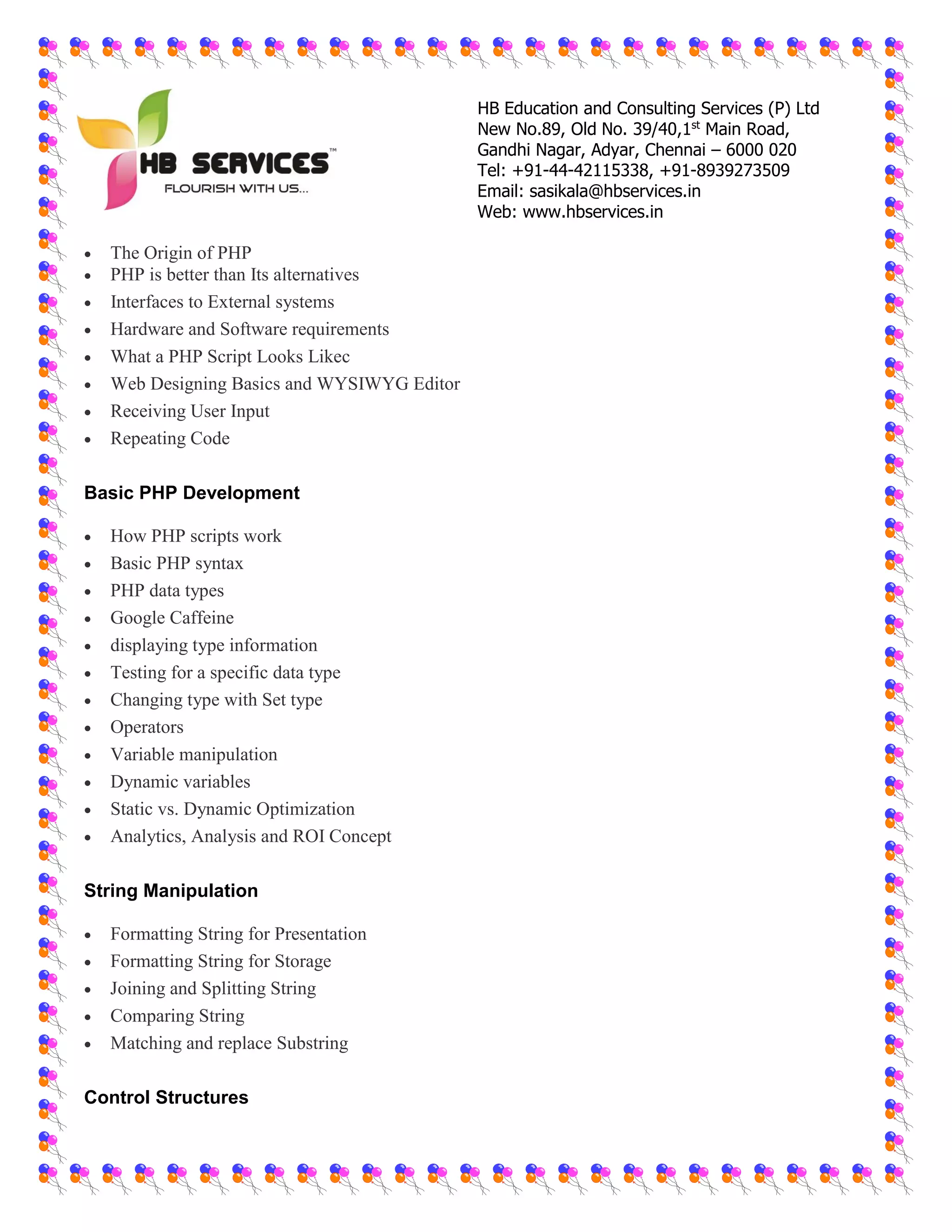 Php training centre in adyar | PDF