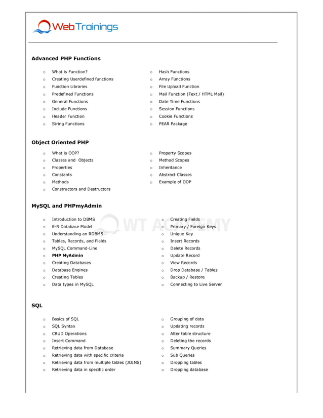 PHP Training in Hyderabad | PDF