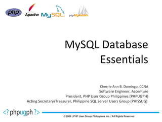 [PHPUGPH] PHP Roadshow - MySQL | PPT