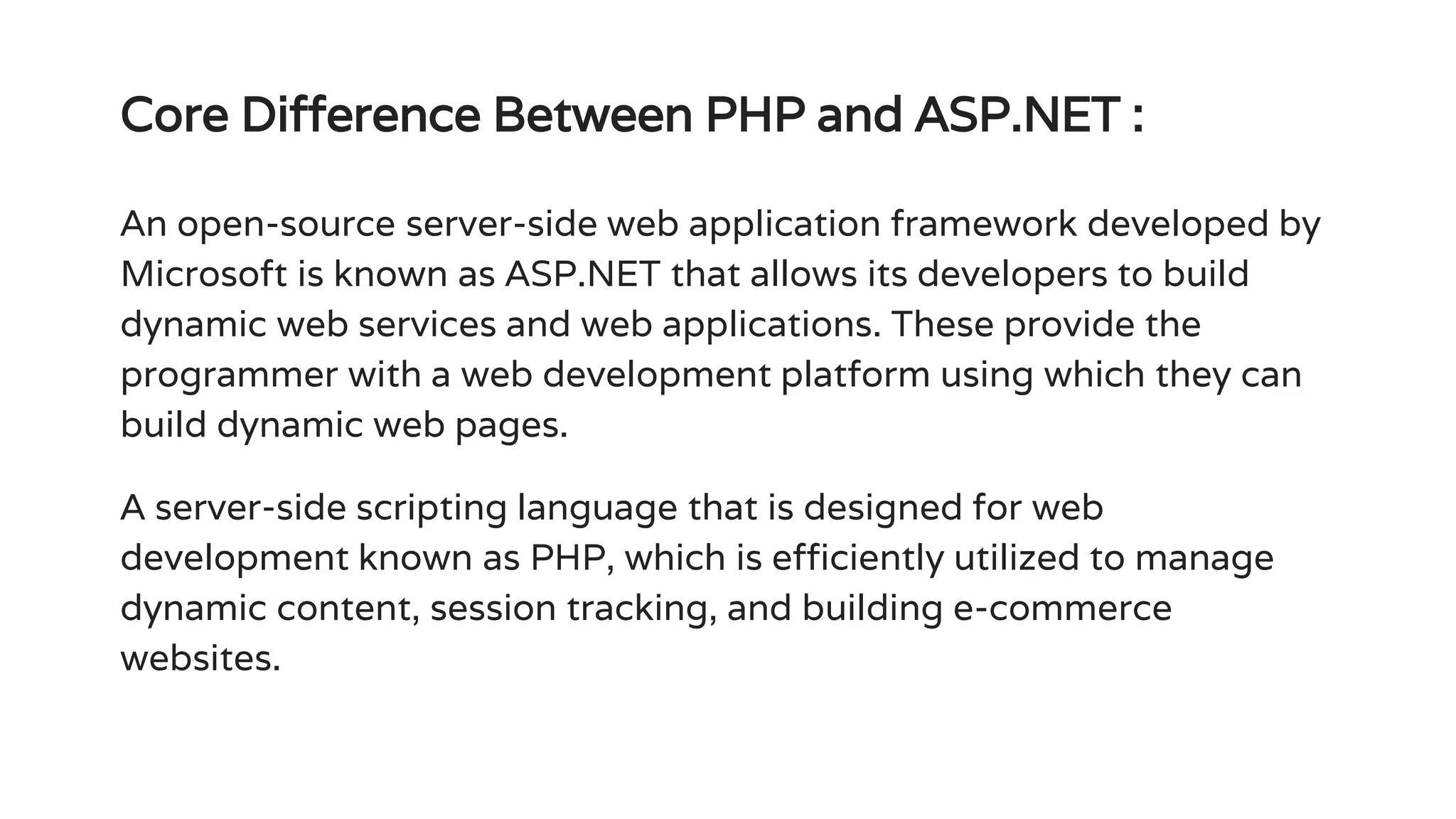 Php vs asp.net most valuable differences to learn and select the best one for your next ...