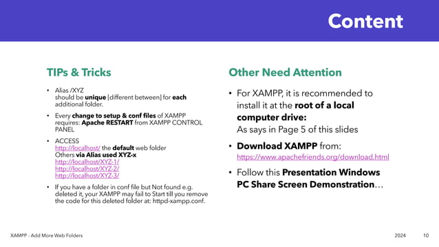 PHP Web Development - XAMPP - Setup Additional Web Folders | PPT