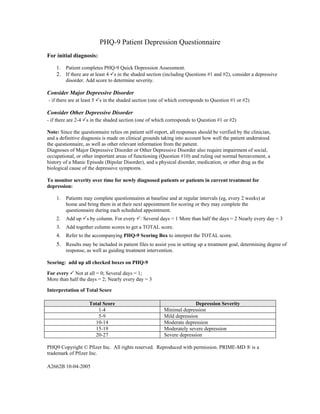 PHQ9 Depression Questionnaire | PDF