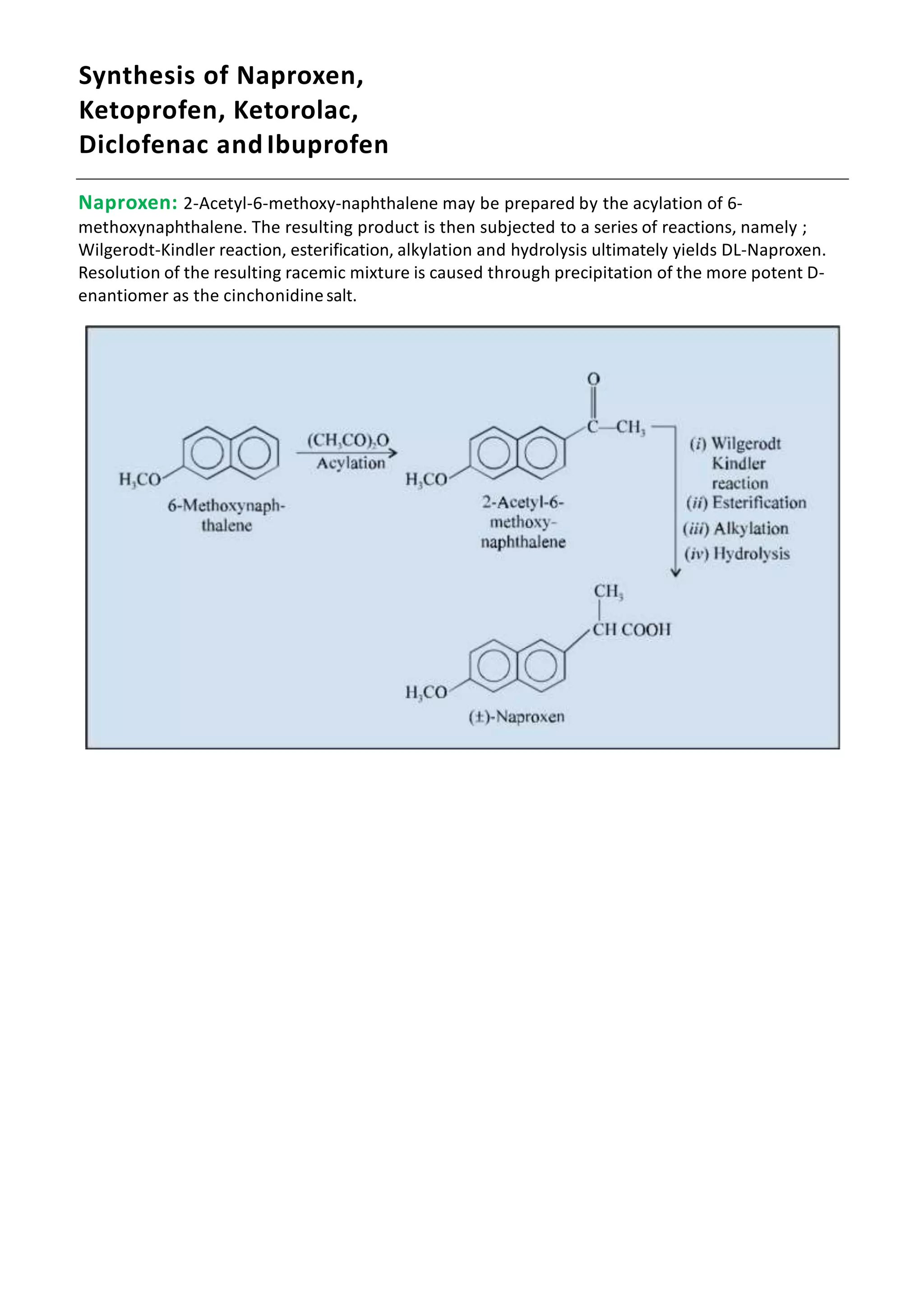 Synthesis of Naproxen, Ketoprofen, Ketorolac, Diclofenac and Ibuprofen ...
