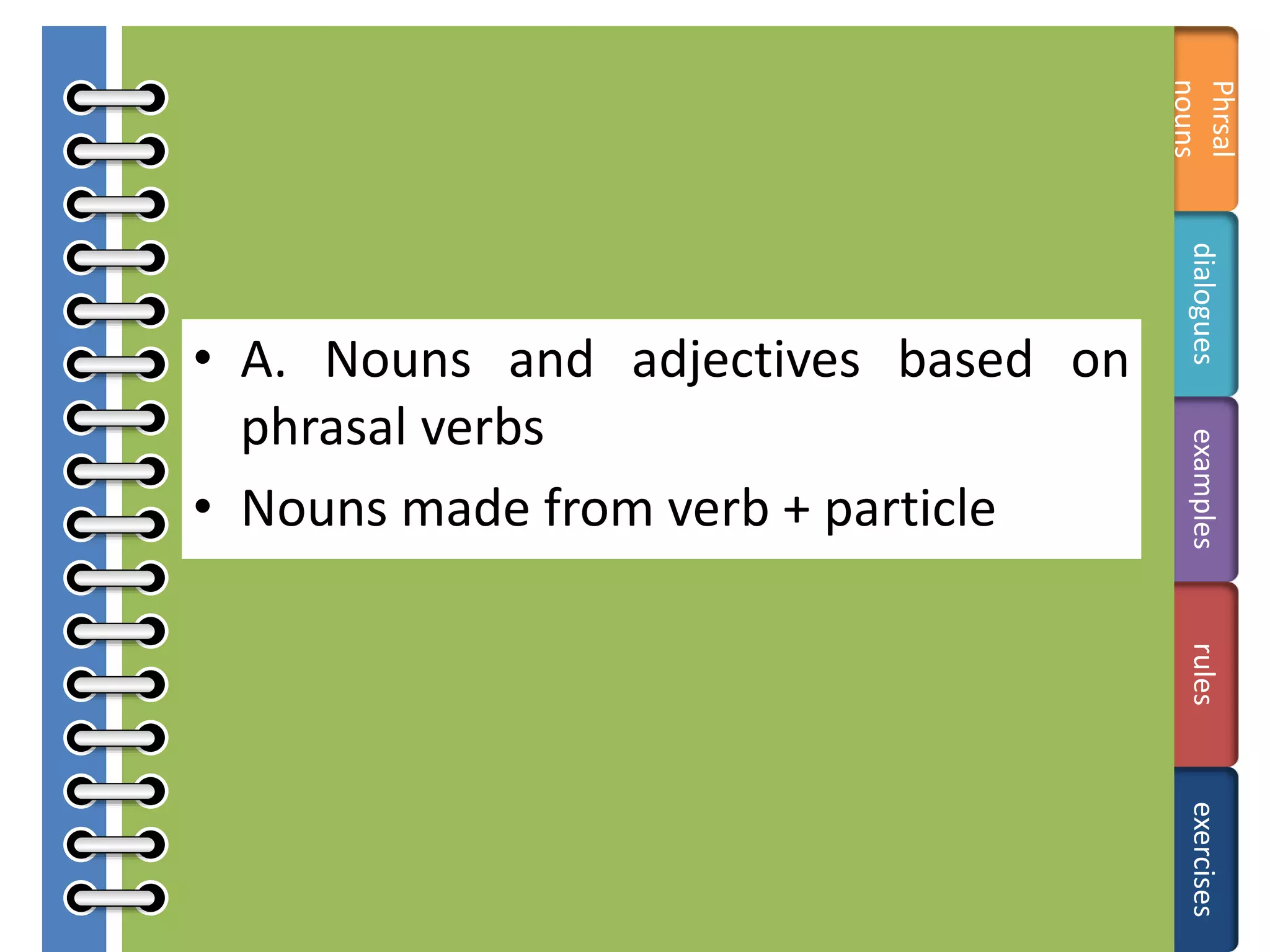 Phrasal nouns multicolor tabs graphics | PPTX