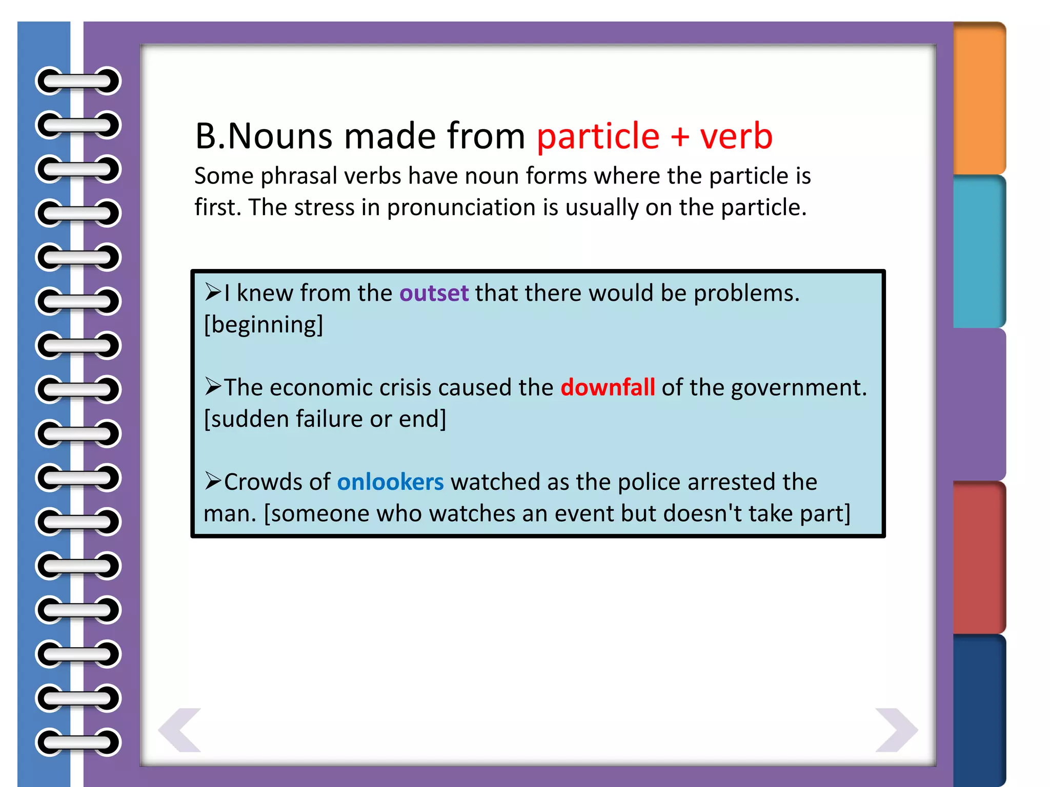 Phrasal nouns multicolor tabs graphics | PPTX