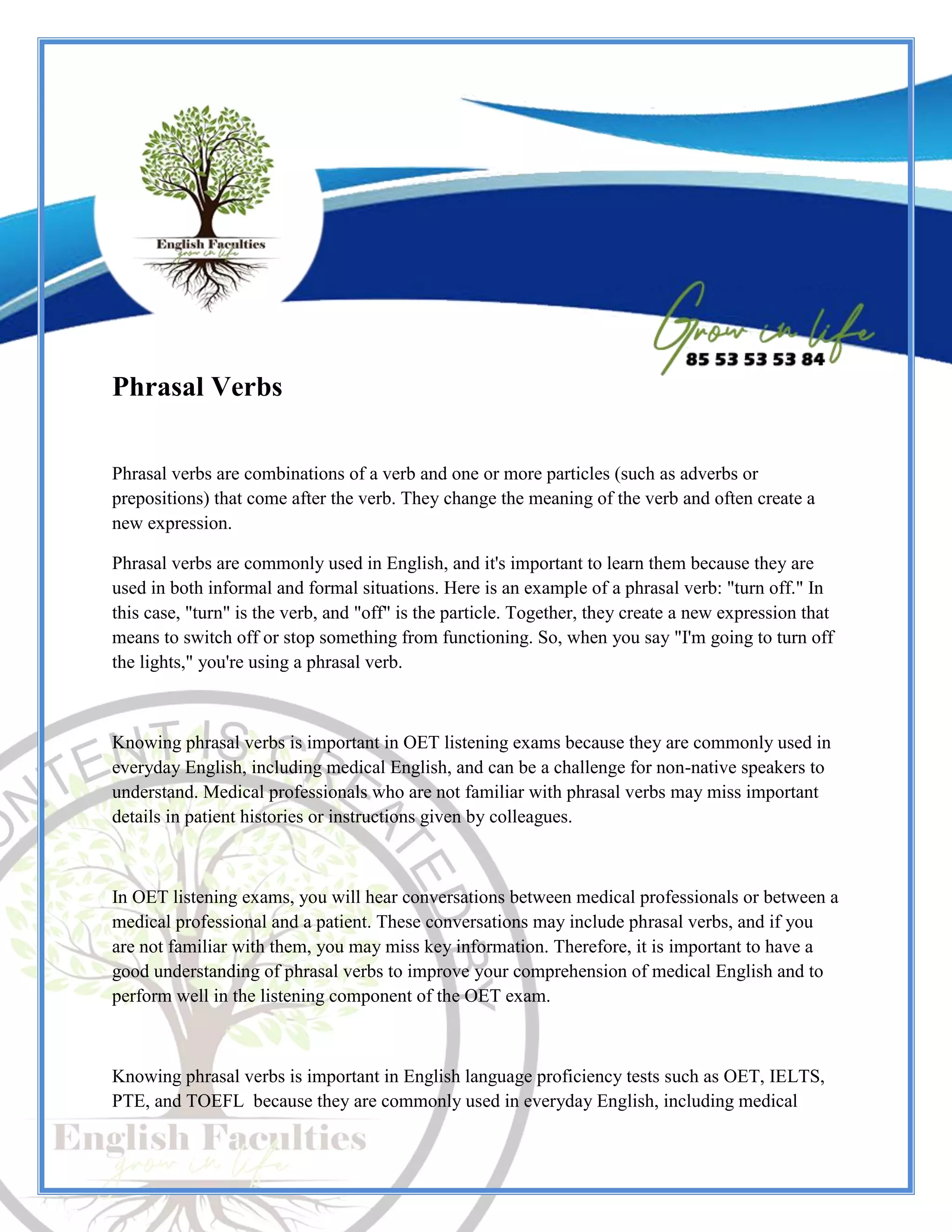 Mastering Phrasal Verbs (OET Speaking Guide ) | PDF